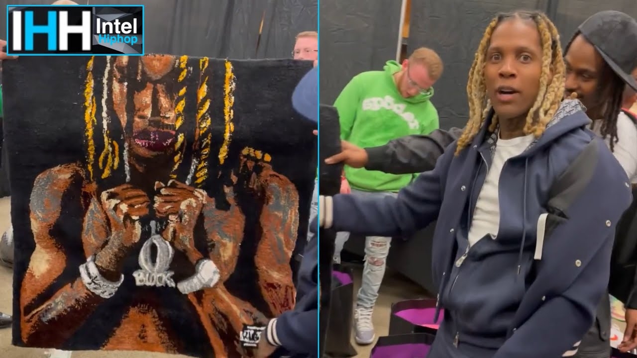 Lil Durk gets a custom made rug of King Von’s face backstage at his ...